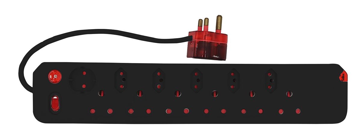 Electricmate -12 Way Single Switch High Level Surge Multiplug Black ...