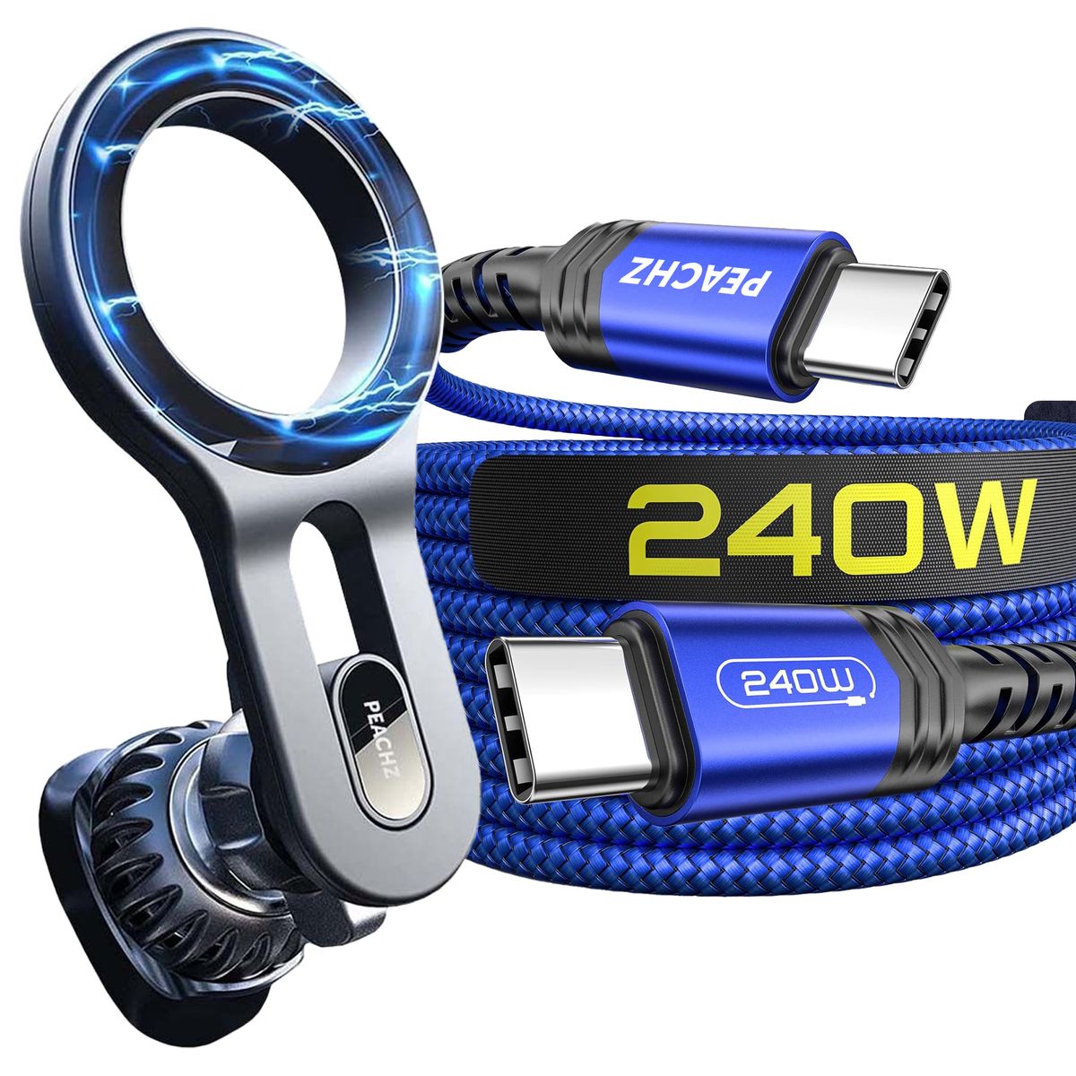 Peachz - 240 USB C to USB C cable & Magnetic Phone holder for car ...