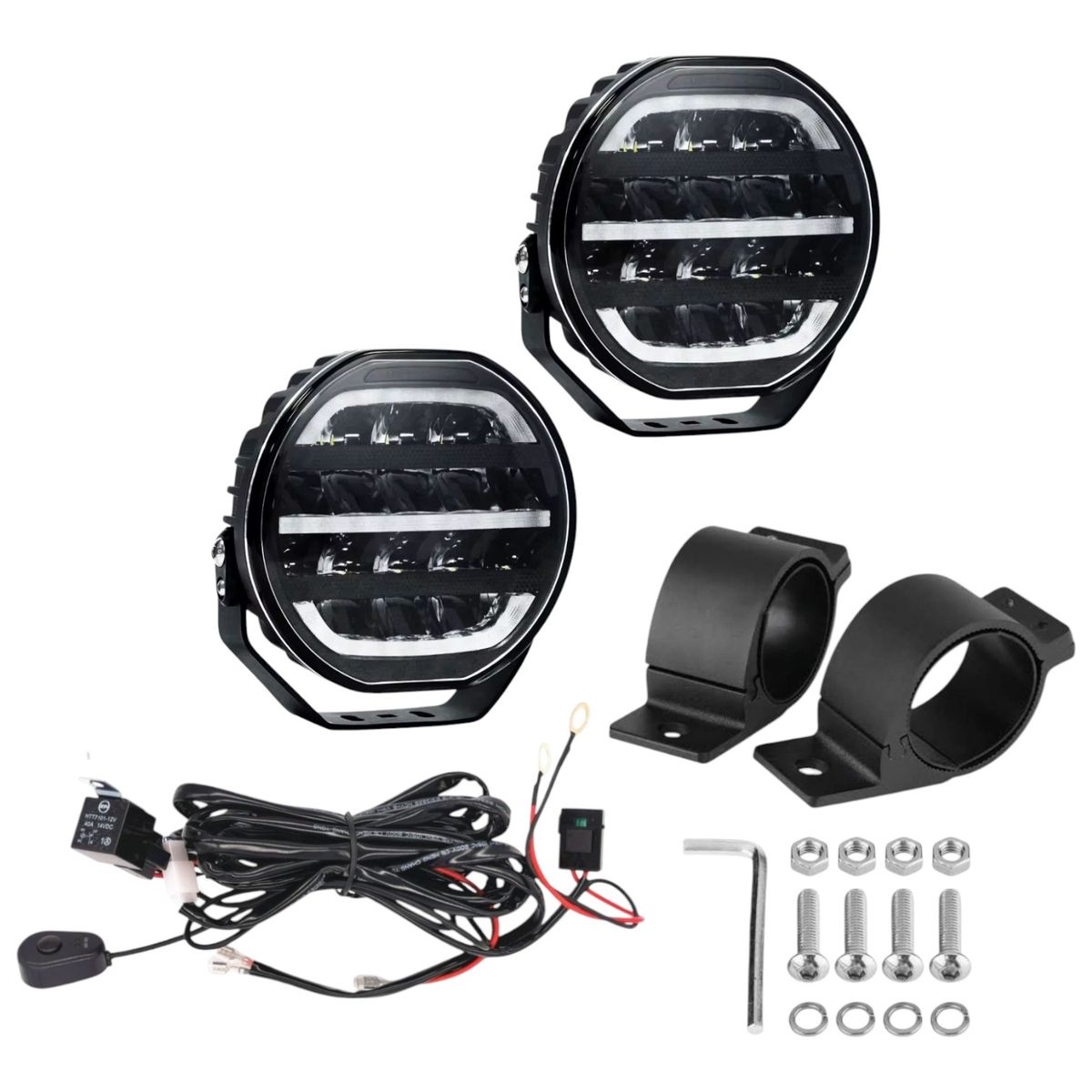 112W 7'' LED Spotlight Kit with Brackets & Wiring Harness | 33000LM ...