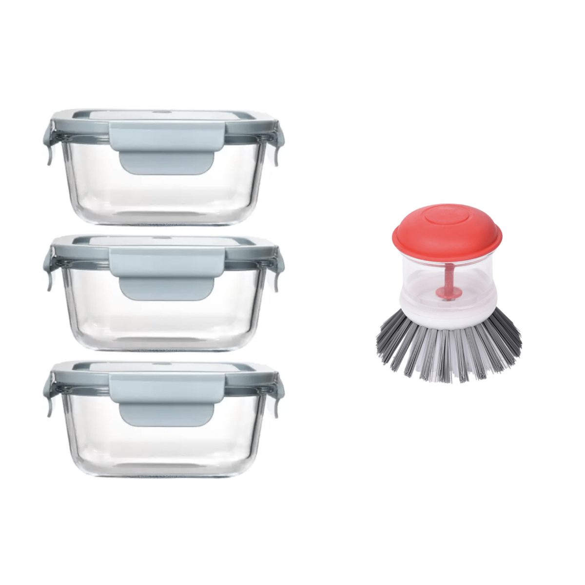 Leak-Proof Glass Square Container 500ml and Soap Scrubber - 3-Pack ...