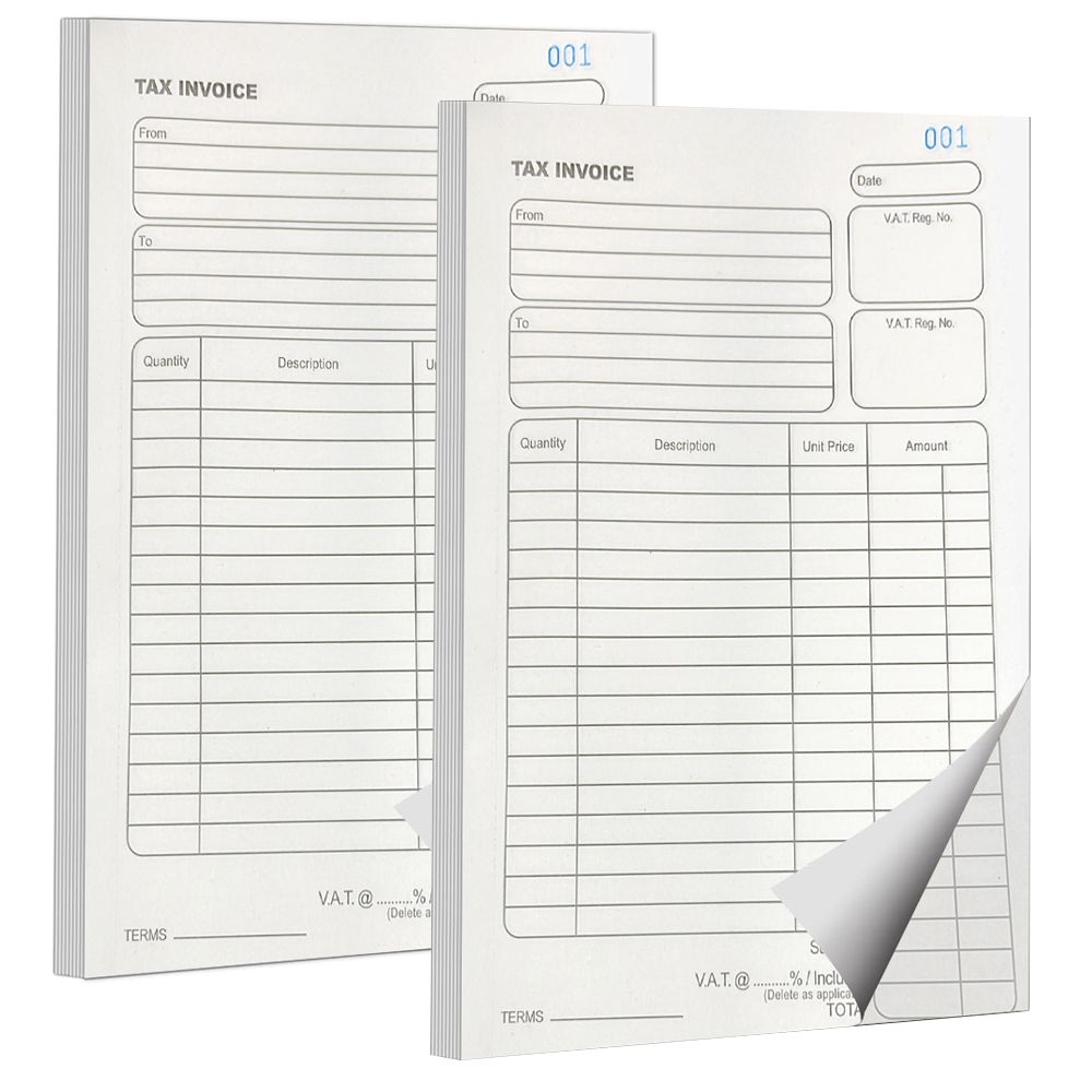 A5 Size Set of 2 - Carbonless Paper Triplicate Tax Invoice Book 100Sets ...