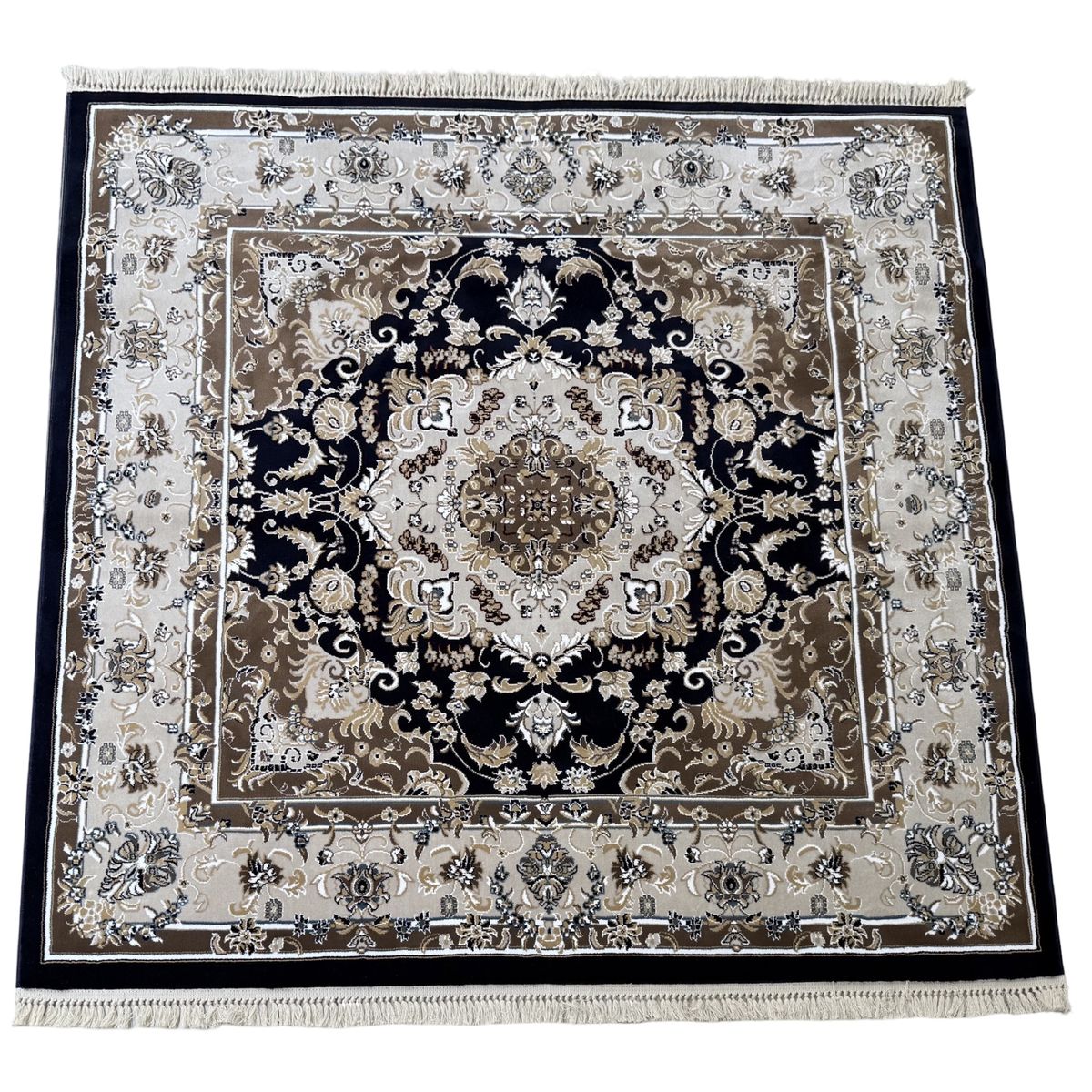 Navy Floral Machine Made Thick Pile Large Square Rug - 200 x 200 cm ...
