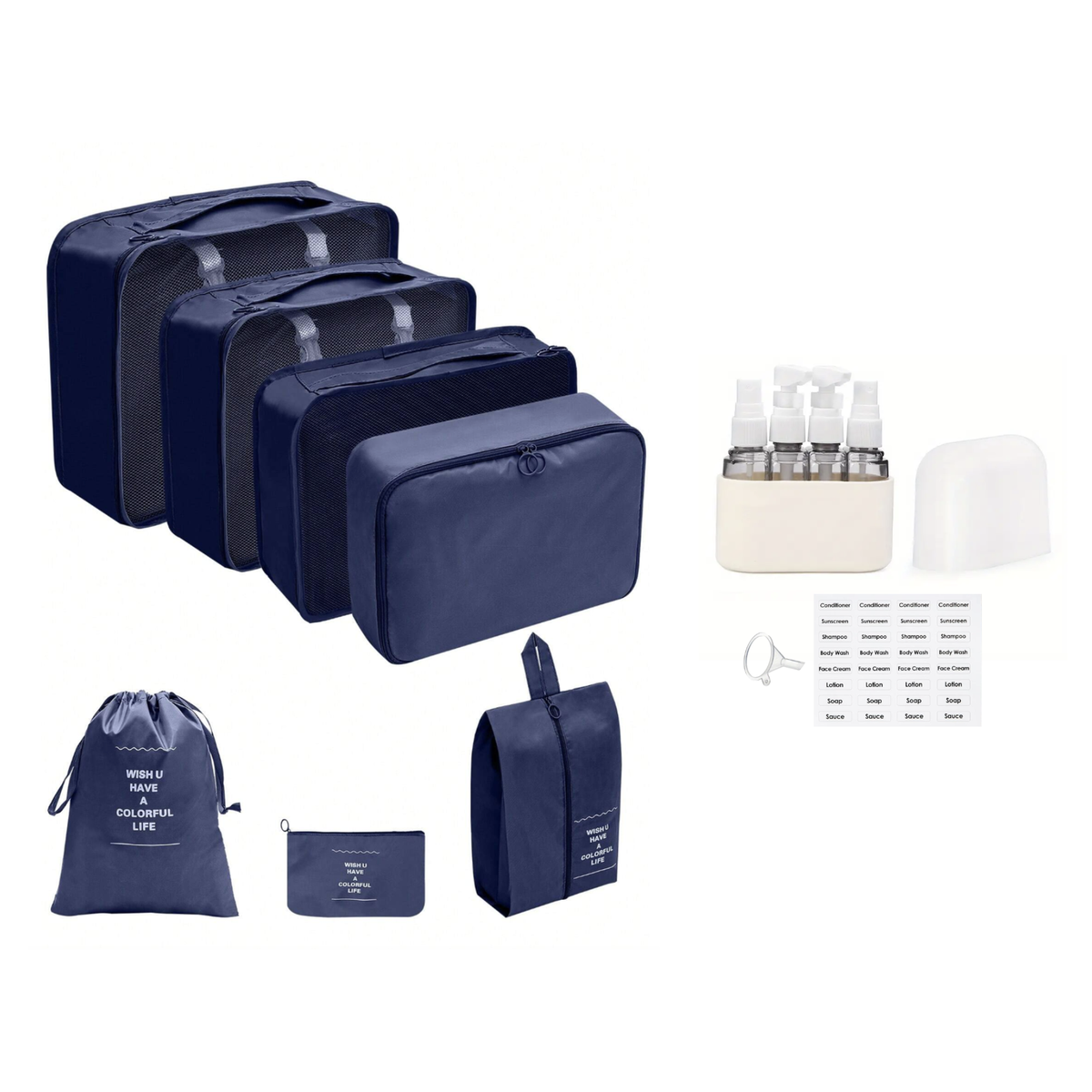 7 Piece Ultimate Travel Organiser Set with 4-in-1 Travel Bottle Set ...