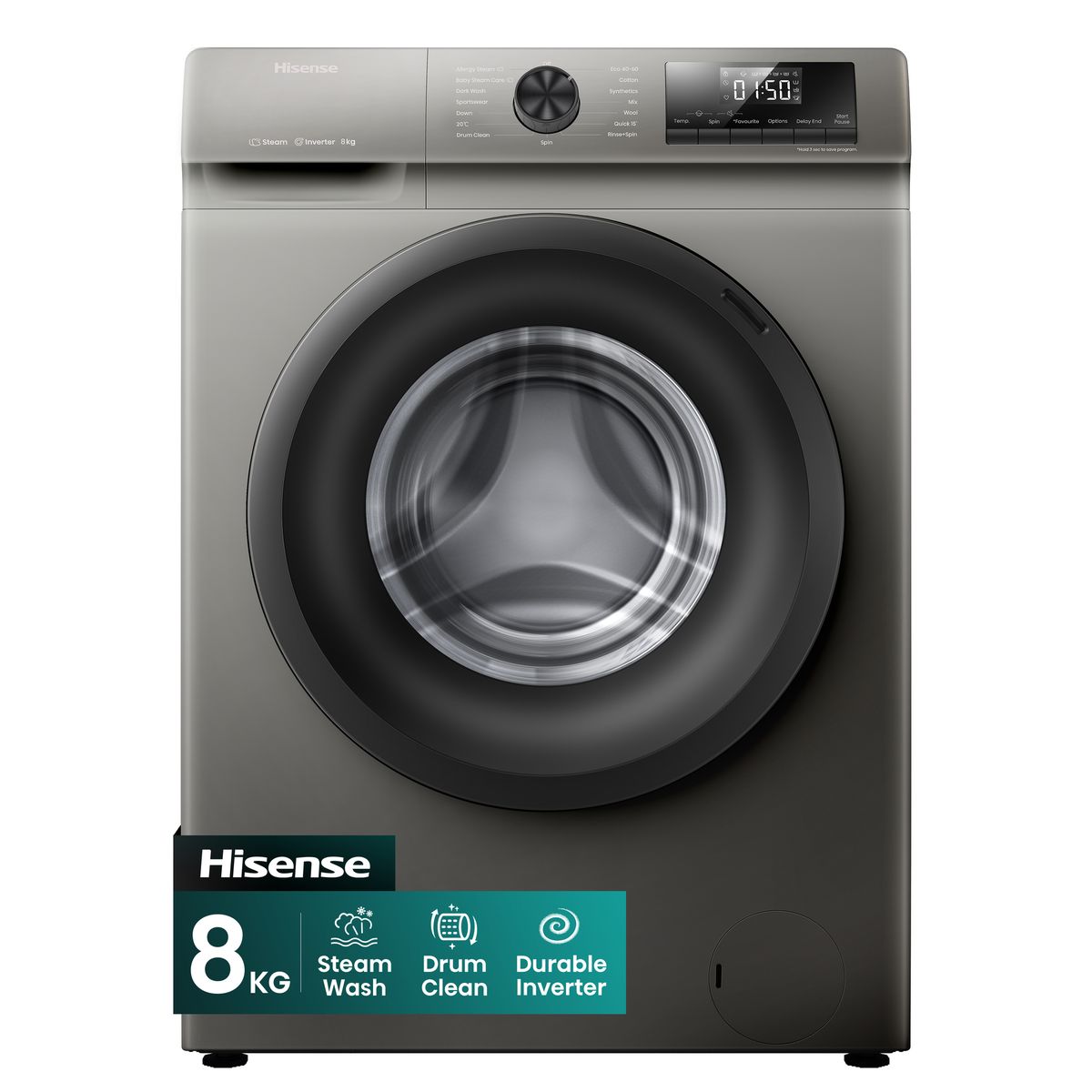 Hisense 8kg Front Loader Washing Machine with Inverter-Titanium Grey ...
