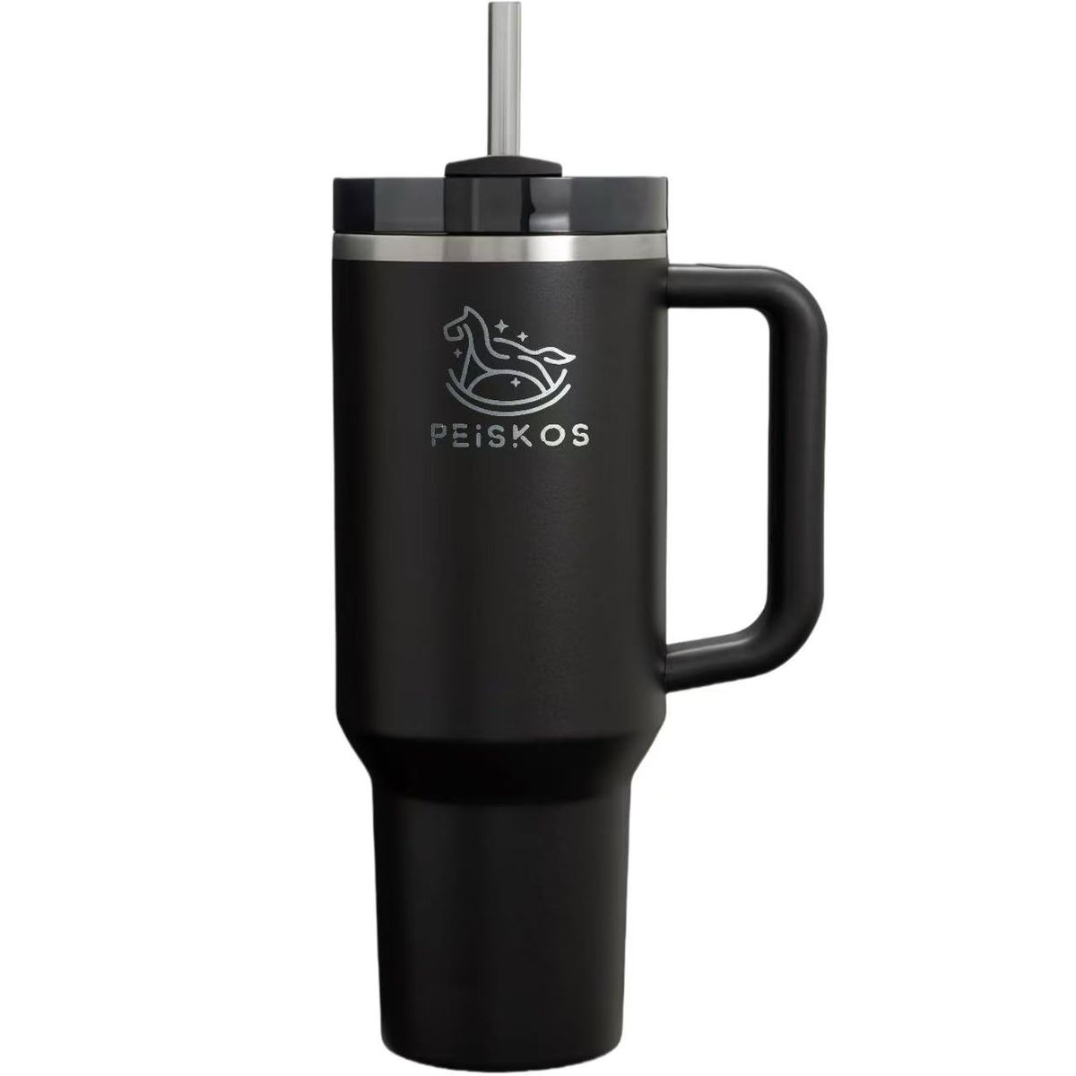 PEISKOS 1200ml Tumbler With Handle Straw Stainless Steel Vacuum Mug