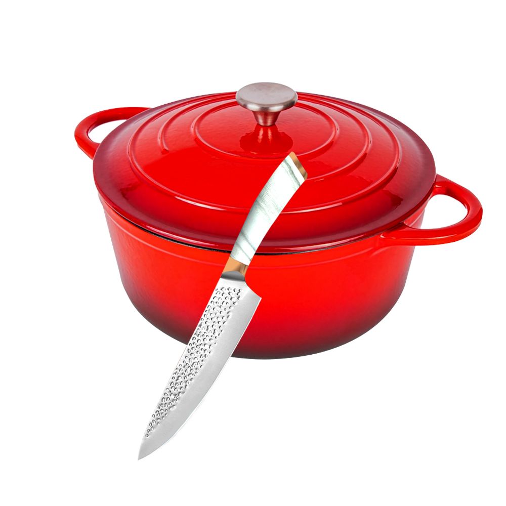 20cm -Cast Iron Non-Stick Enamelled Casserole Pot including Knife- Set ...