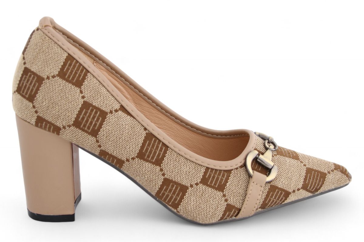 TTP Women Textile Block Heels with Link Decor and Geometric Pattern ...