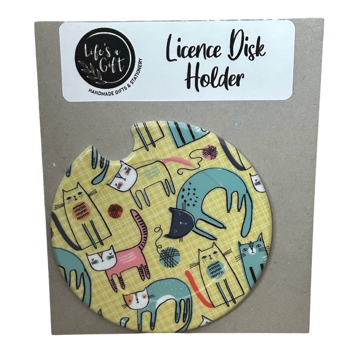 Licence Disk Holder - Playful Pink & Blue Cats on Yellow | Shop Today ...