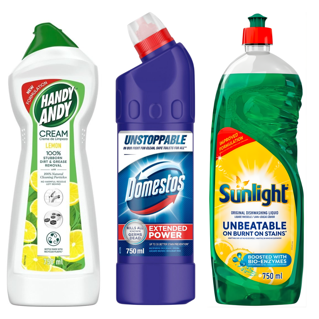 Domestos 750ml + Handy Andy Cream 750ml & Sunlight Dishwashing Liquid ...