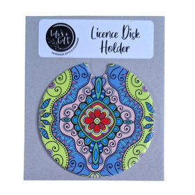 Licence Disk Holder - Green, Blue, Pink & Red Flower Road Diamond ...