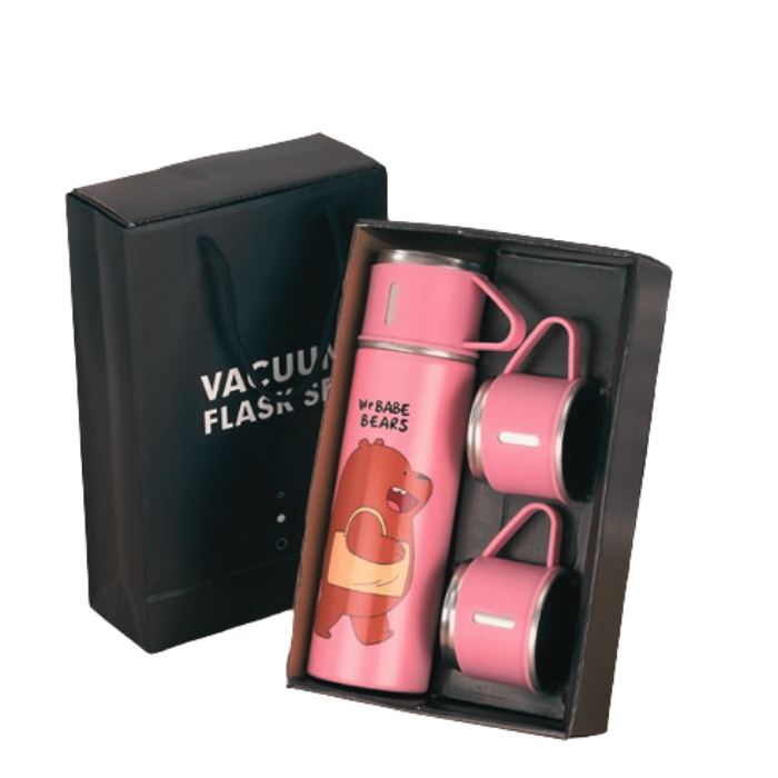 Animated 500ml Insulated Vacuum Flask with 3 Mugs Set- Pink | Shop ...