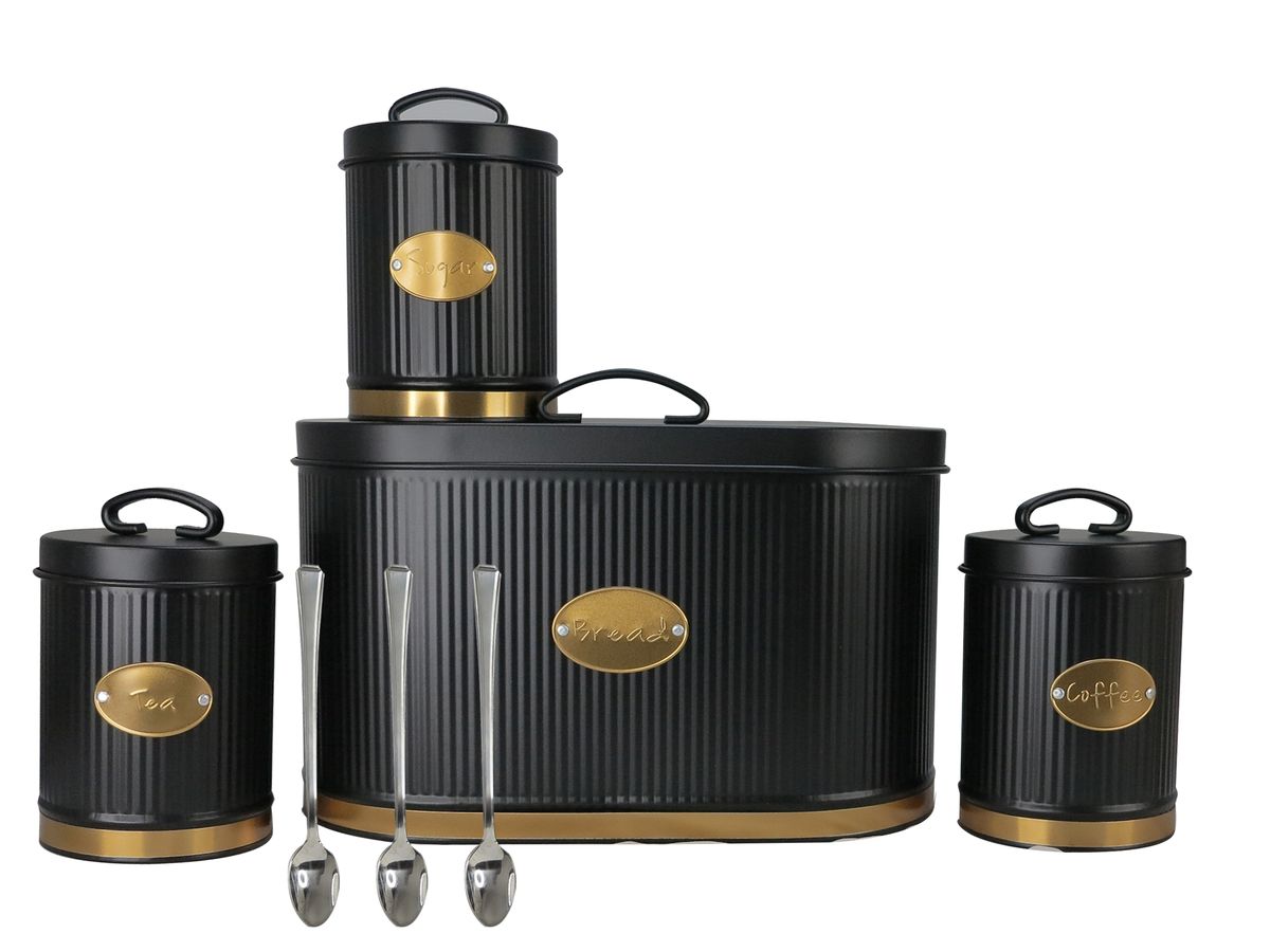 7 Piece Striped 2 Loaf Bread Bin with Long Stemmed Serving Spoon ...