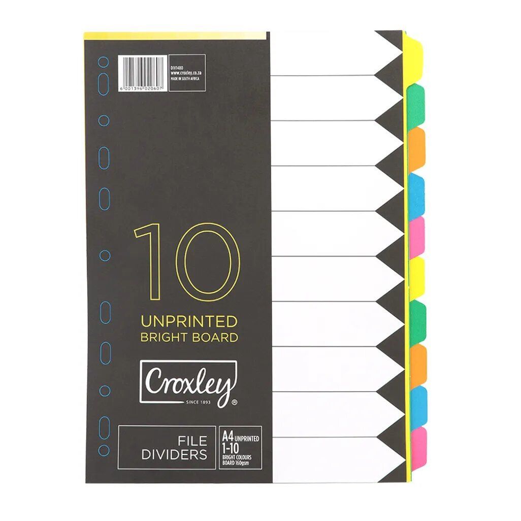 Croxley Board File Dividers Rainbow Bright Plain Tab 10 A4 x 2 | Shop ...