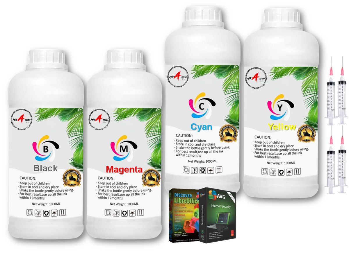 MR A TECH Ink Bottle BK/C/Y/M Compatible with Any HP & CANON Printers ...