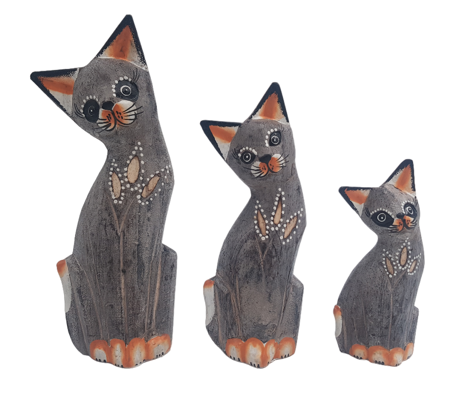 Cats Set Of 3 Bali Wooden Handcraft 25cm Shop Today Get It Tomorrow