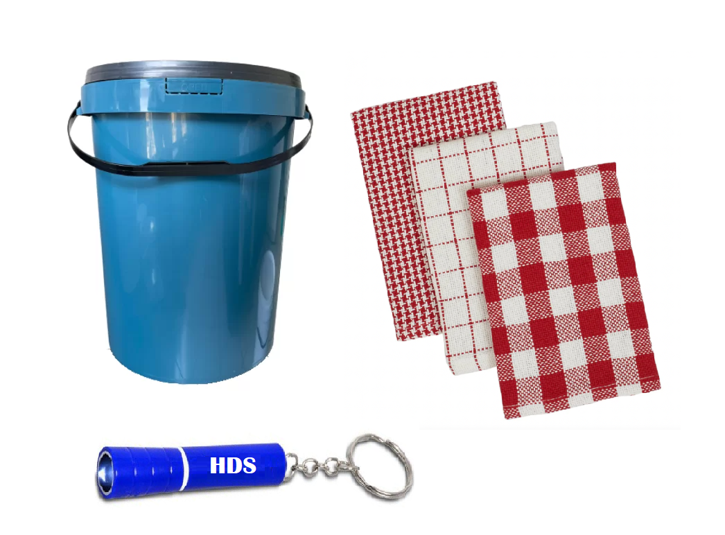Blue 20l Heavy Duty Bucket with Three Red Cotton Dishcloths with Torch ...