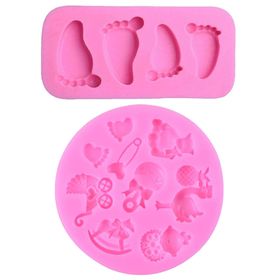 Kitchen Baking Mini Baby Feet & Toys Cake Decoration Moulds - Set of 2 ...