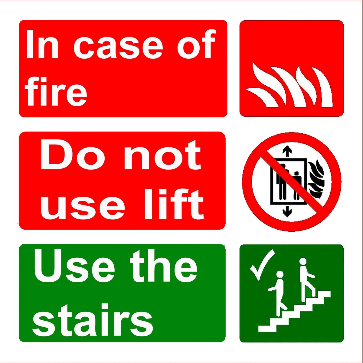 In Case Of Fire Do Not Use Lift Use the stairs sign 19x19cm- 2 Pack ...
