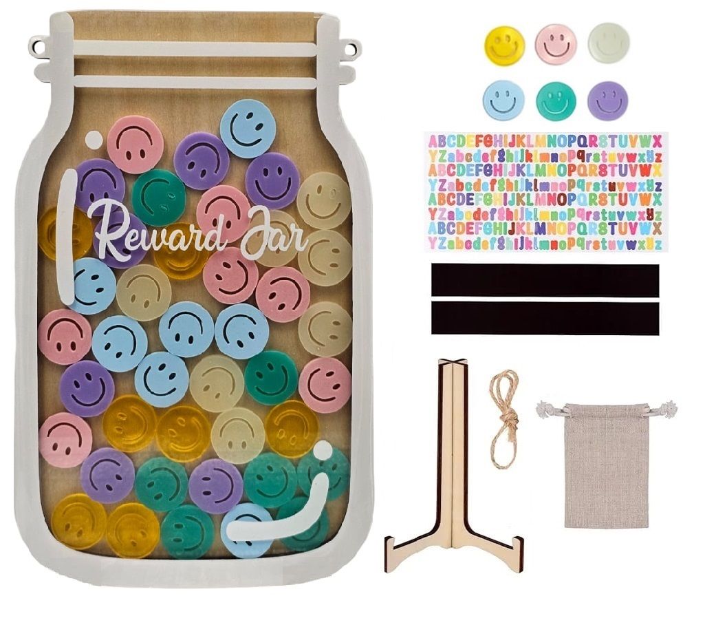 Personalized Magnetic Reward Jar, 42 Smiley Faces Token & Stickers for ...
