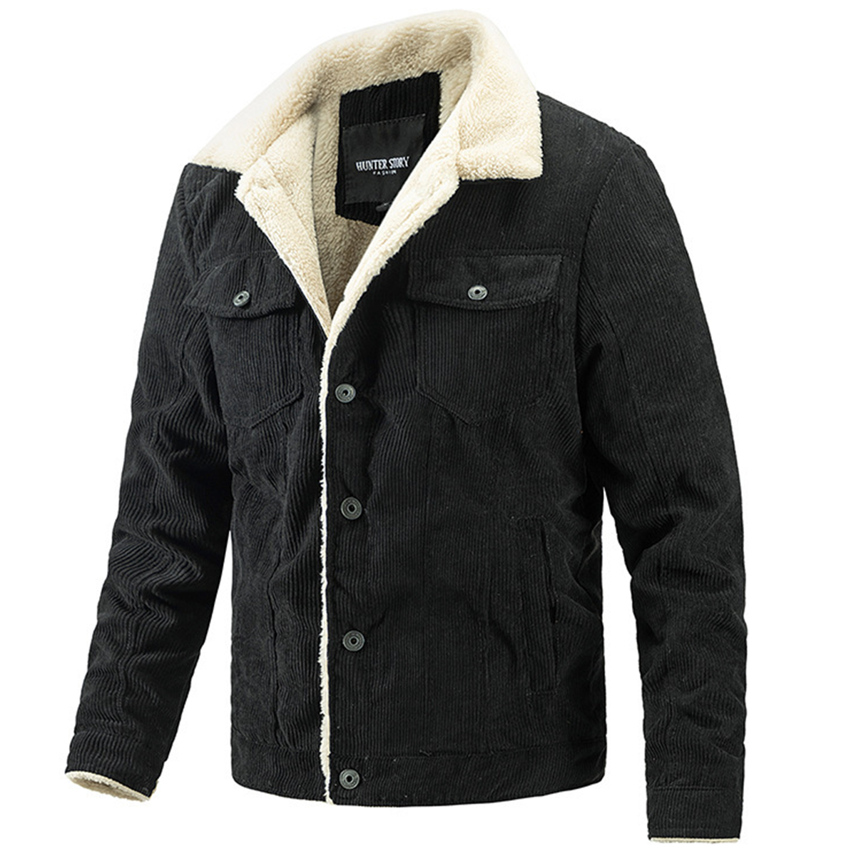 Men's Corduroy Jacket with Sherpa Lining, Warm Winter Coat, Slim Fit ...