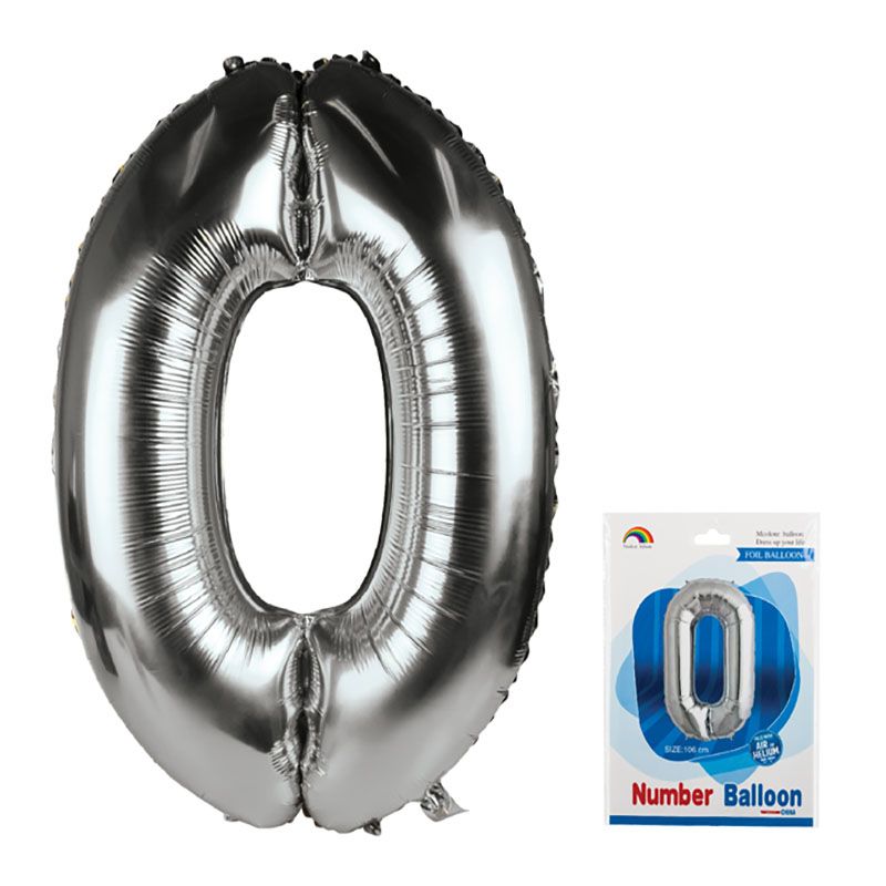 Balloon - Aluminium Foil - Metallic Silver - Number 0 - 106cm - 2 Pack ...