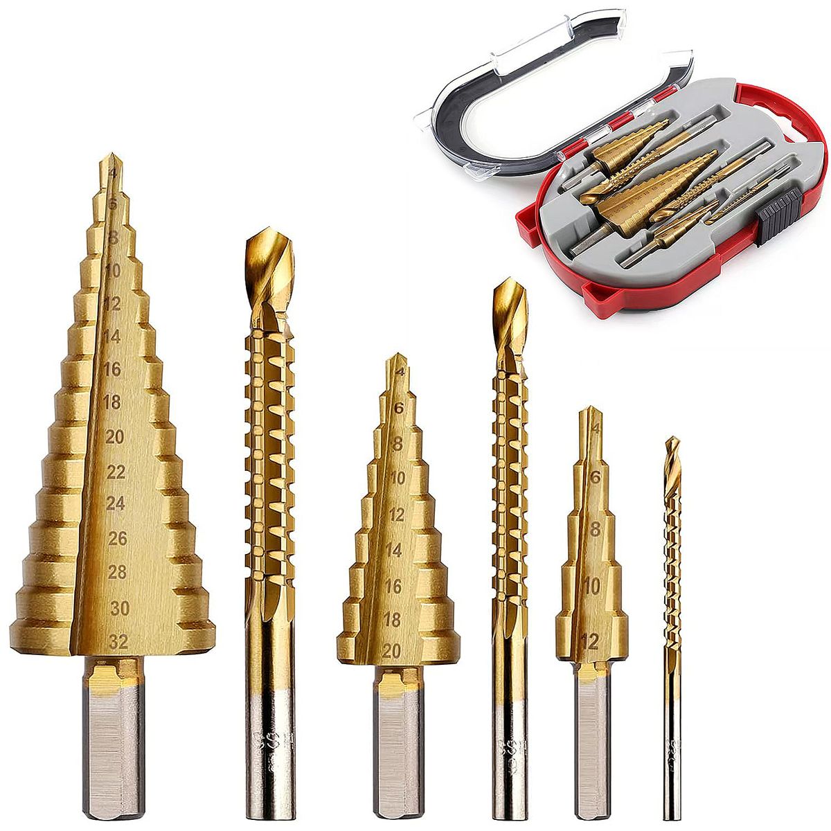 6 Pieces Titanium Coated Step Drill Bits Set | Shop Today. Get it ...