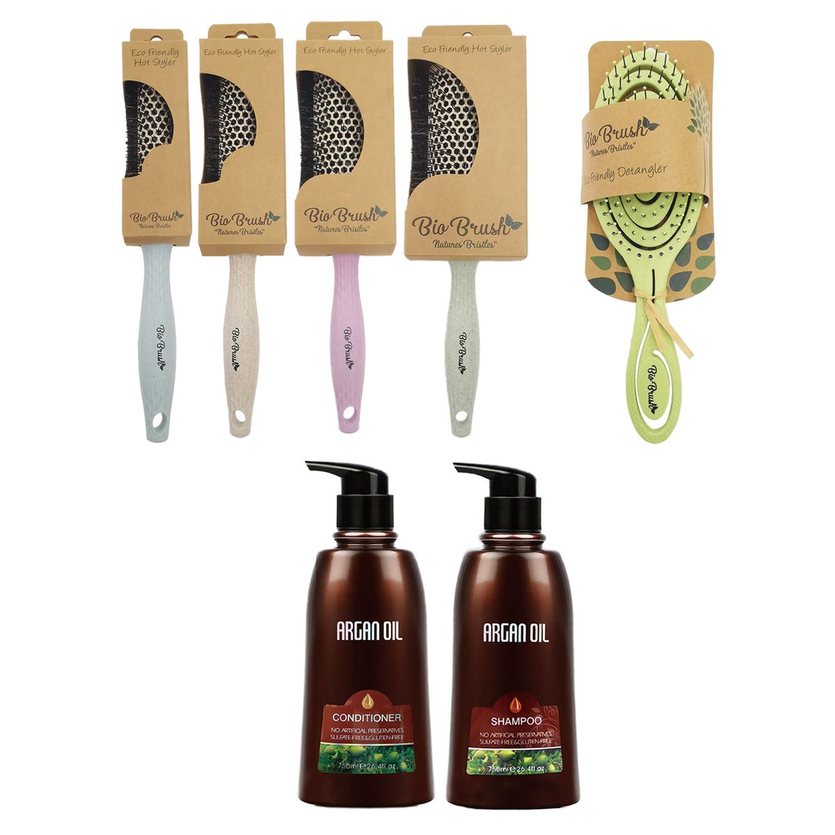 Bio Brush Hot Styling and Green Detangling Brush Set & Argan Oil ...