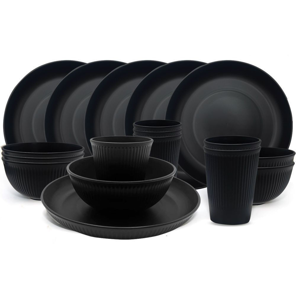 Chenshia Wheat Straw Dinnerware Set Durable Outdoor Picnic Tableware-18 ...