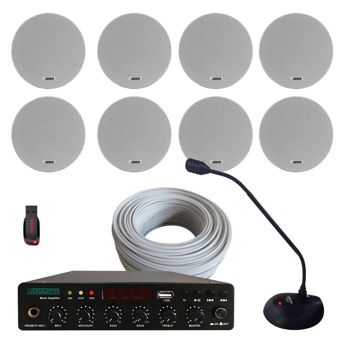Office 8 x Ceiling speaker complete PA Sound System installation kit ...