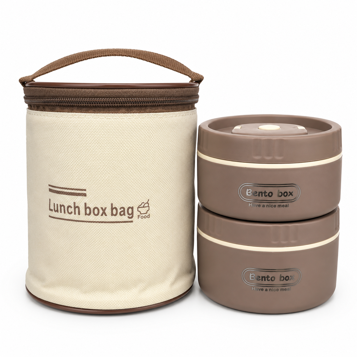 2-Tier Bento Lunch Box with Insulated Carry Bag - Brown & Cream | Shop ...