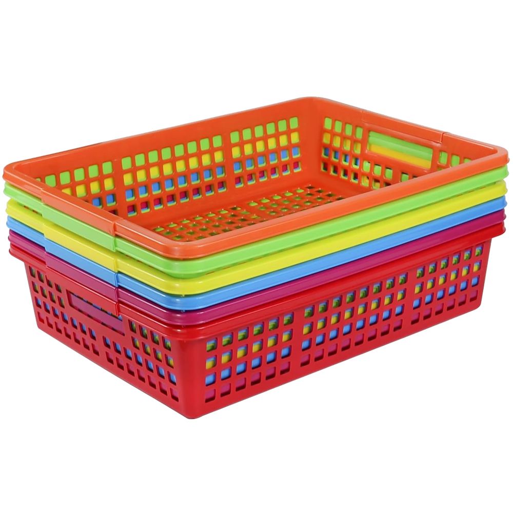 Stationery Plastic Colourful Storage Baskets With Handles Set of 6 ...