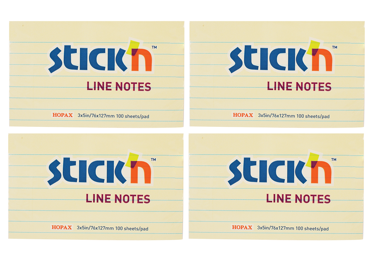 Stick'n Adhesive Sticky Notes Lined Pastel Yellow - 76mm x 127mm - Pack ...