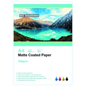 INKWAREHOUSE Matte Coated Paper A4 108g Inkjet(100 Sheets Per Pack ...