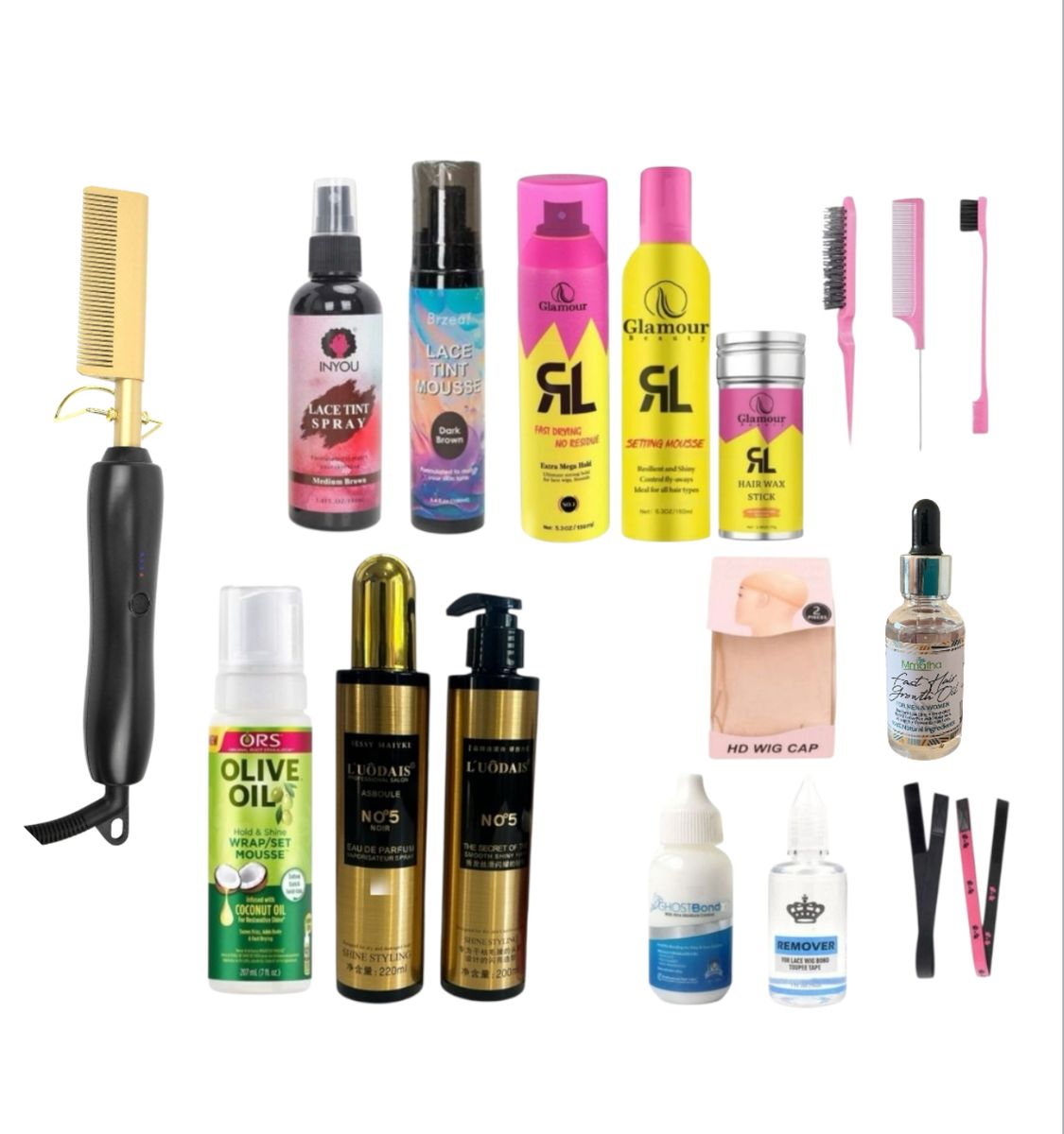 Wig Installation Kit With Electric Hair Hot Comb & Hair Growth Oil ...