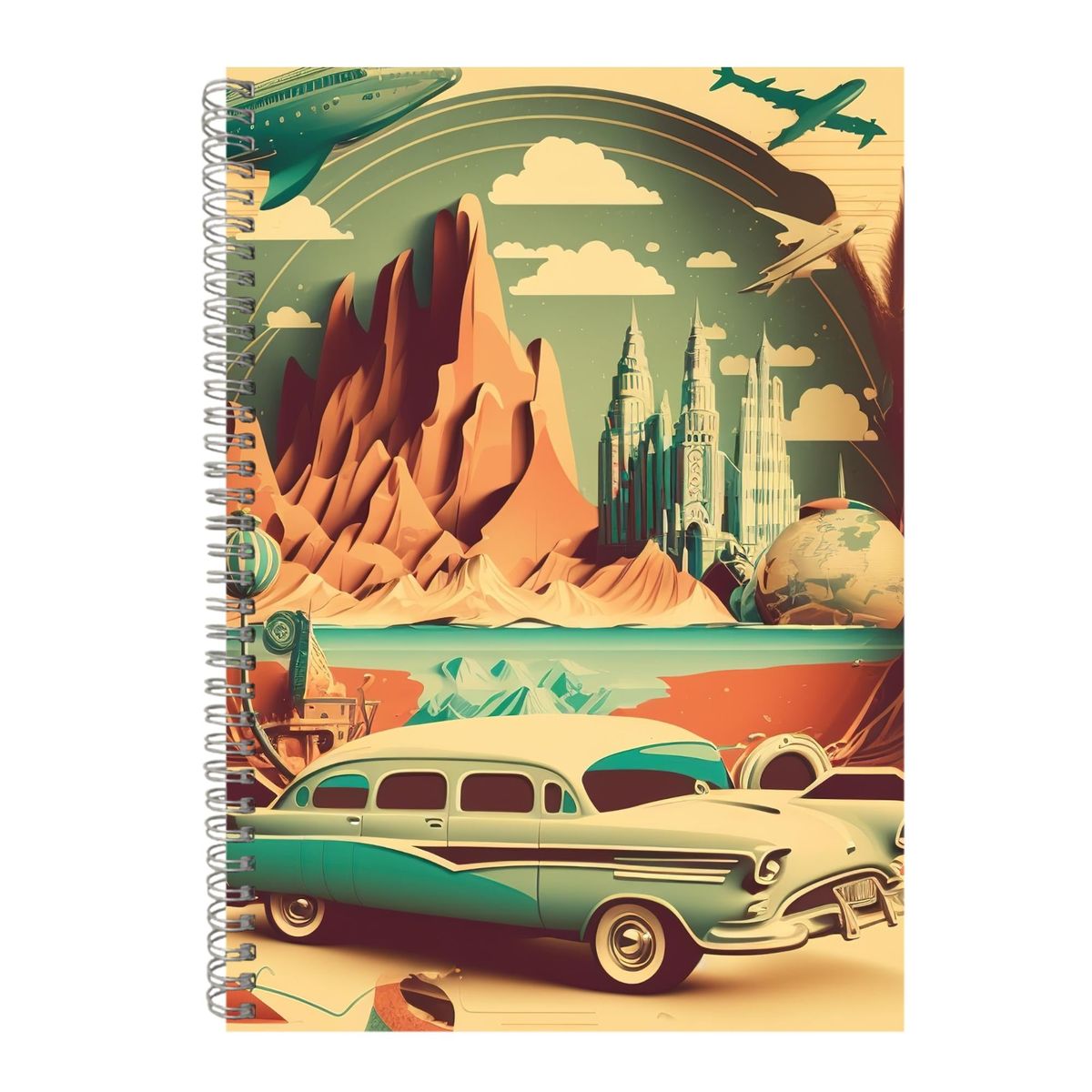 Cream A4 Notebook Spiral and Lined Vintage Travel Graphic Notepad Gift ...