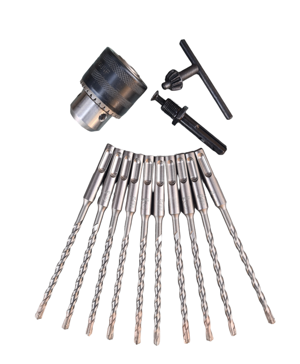Tools Drill Bit Combo 10 Piece 6MM Drill Bits With Chuck & Key & SDS ...