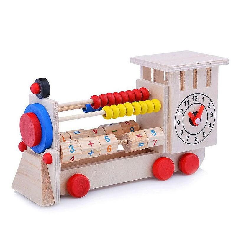 Kids Educational 4 in 1 Wooden Train Abacus Clock Counting Beads Toy ...