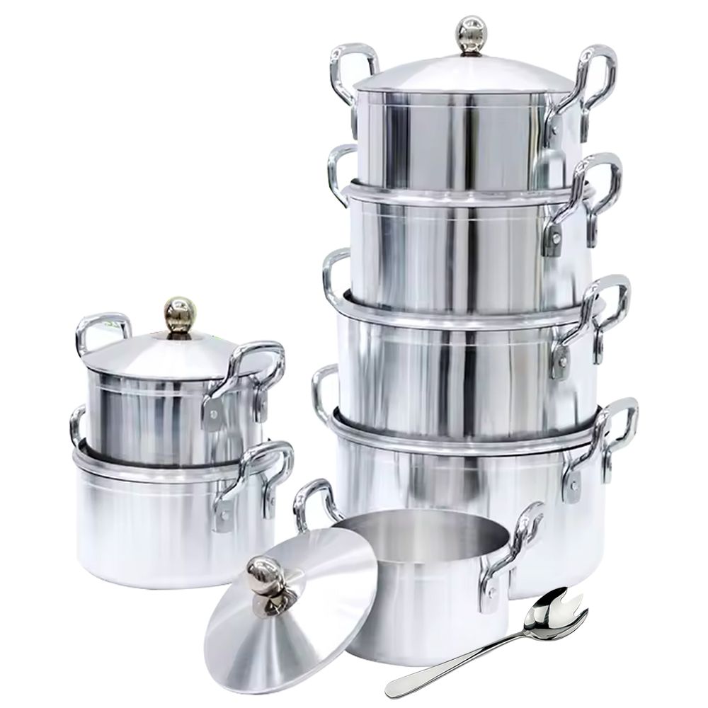 Set of 8- Pure Aluminium Casserole Pot Set Pure Shine Silver with Meat ...