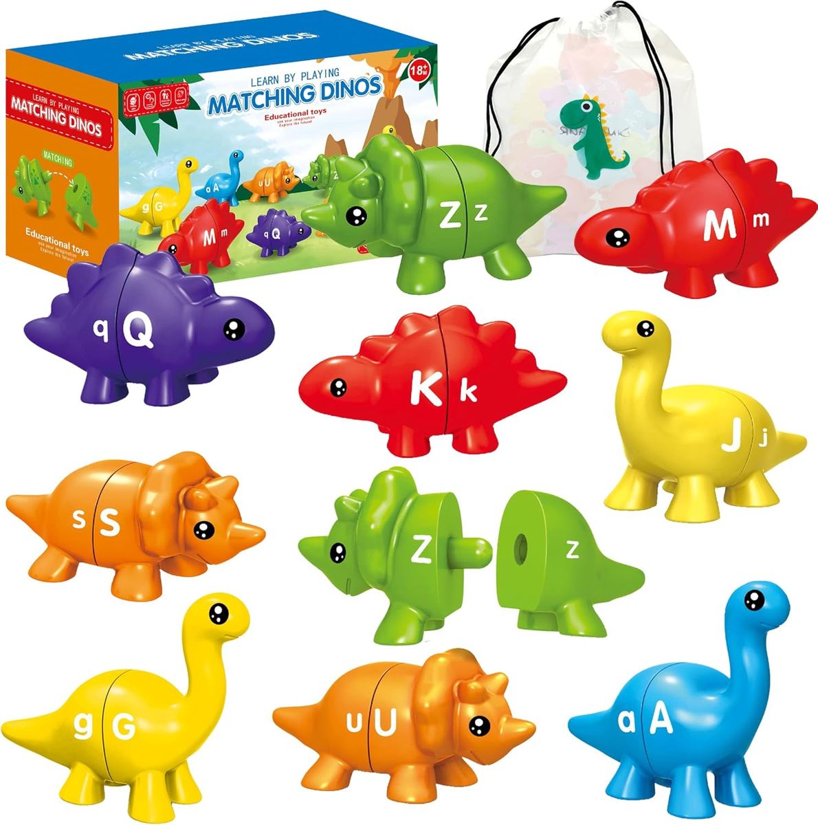 Montessori Dinosaur Alphabet Matching Set for Kids with Storage Bag ...