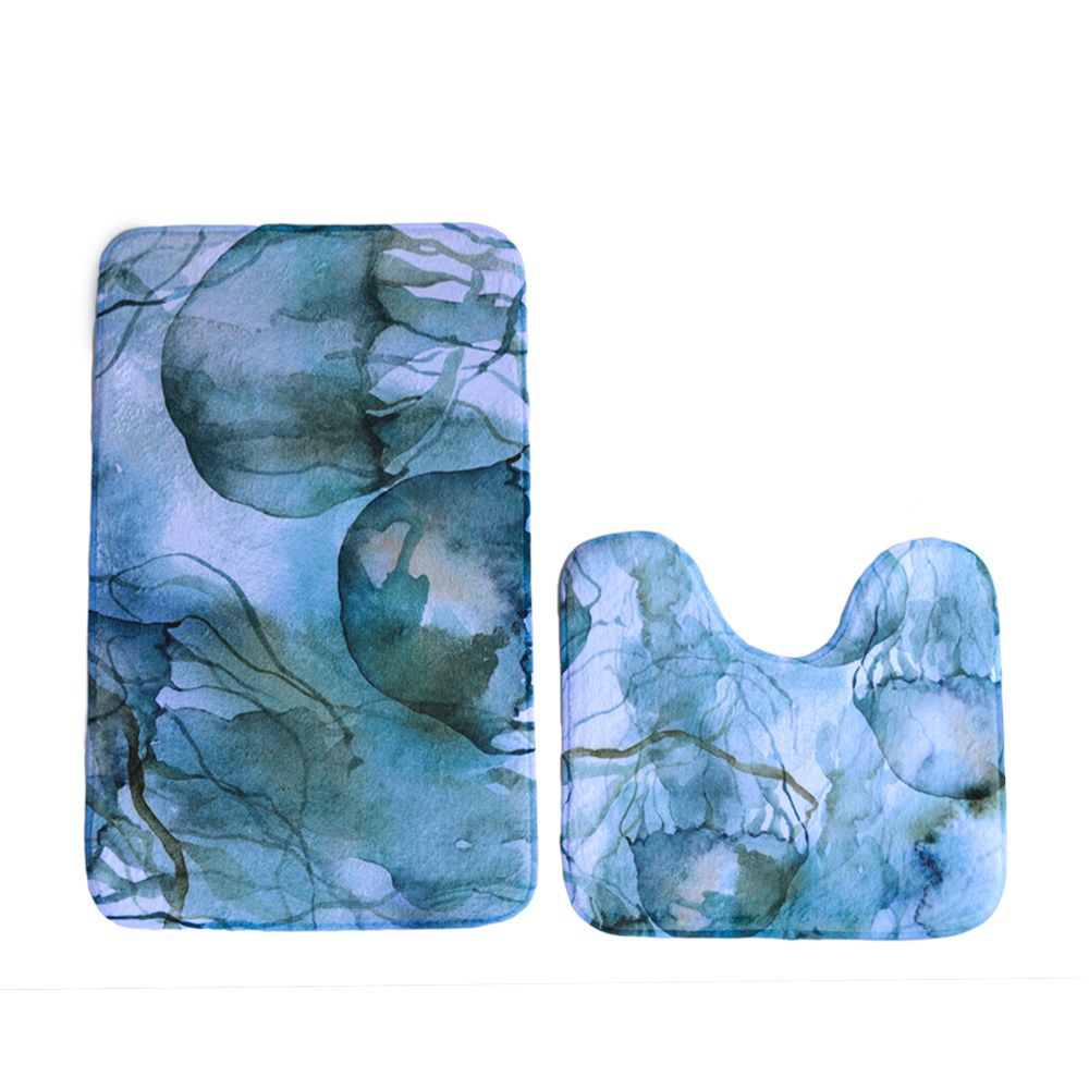 Cape Art Memory Foam 2 Piece Bath Mat Set Pattern Blue Ocean Jellyfish ...