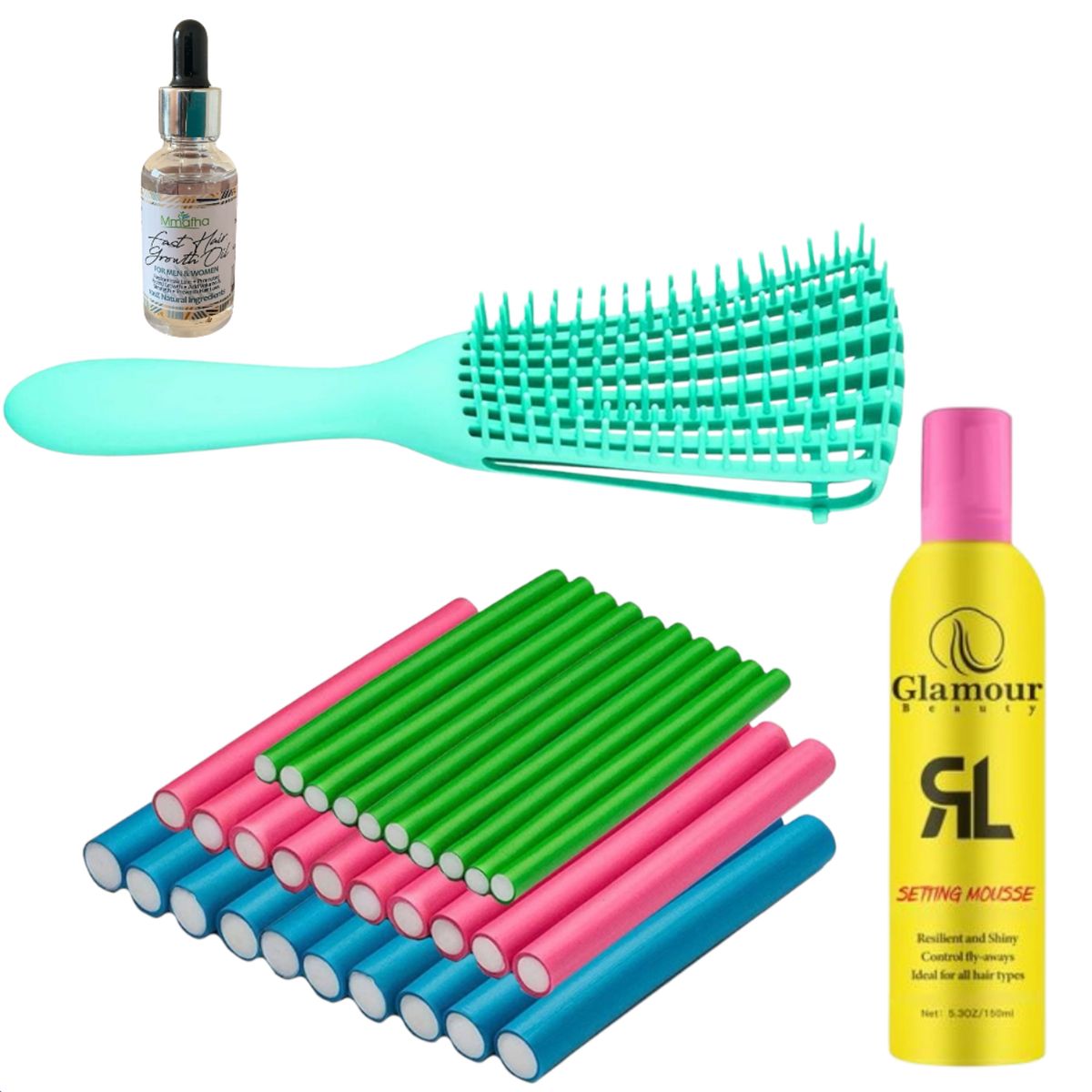 31 Piece Curling Rods Twist Foam Curlers Hair Brush , Mousse & Hair Oil ...