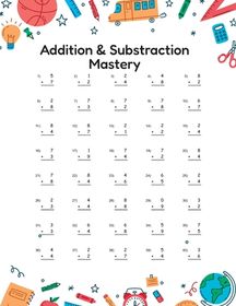 Addition and Substraction Mastery: Math Drill pratice for kids grade 1 ...