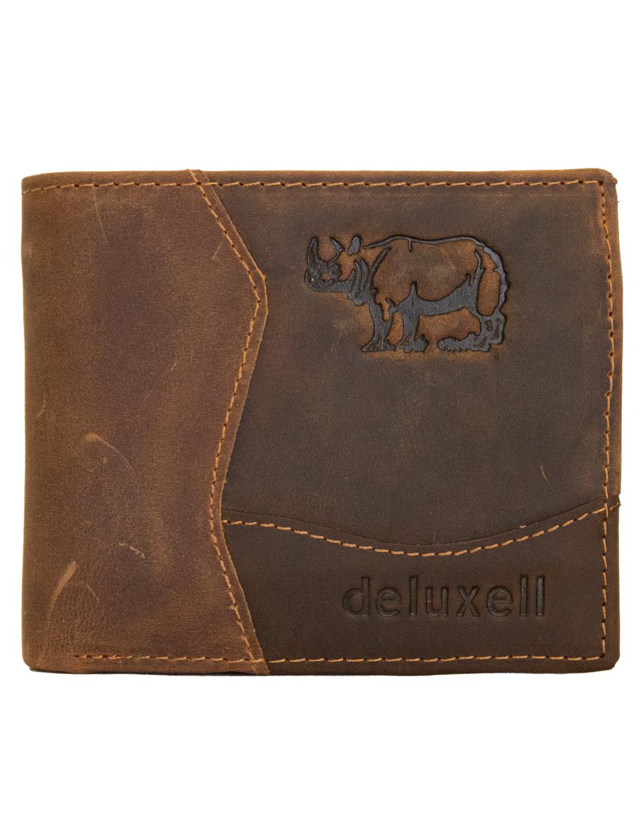 Deluxell GX-W326 Genuine Leather Bifold Rhino Embossed Card Wallet with ...