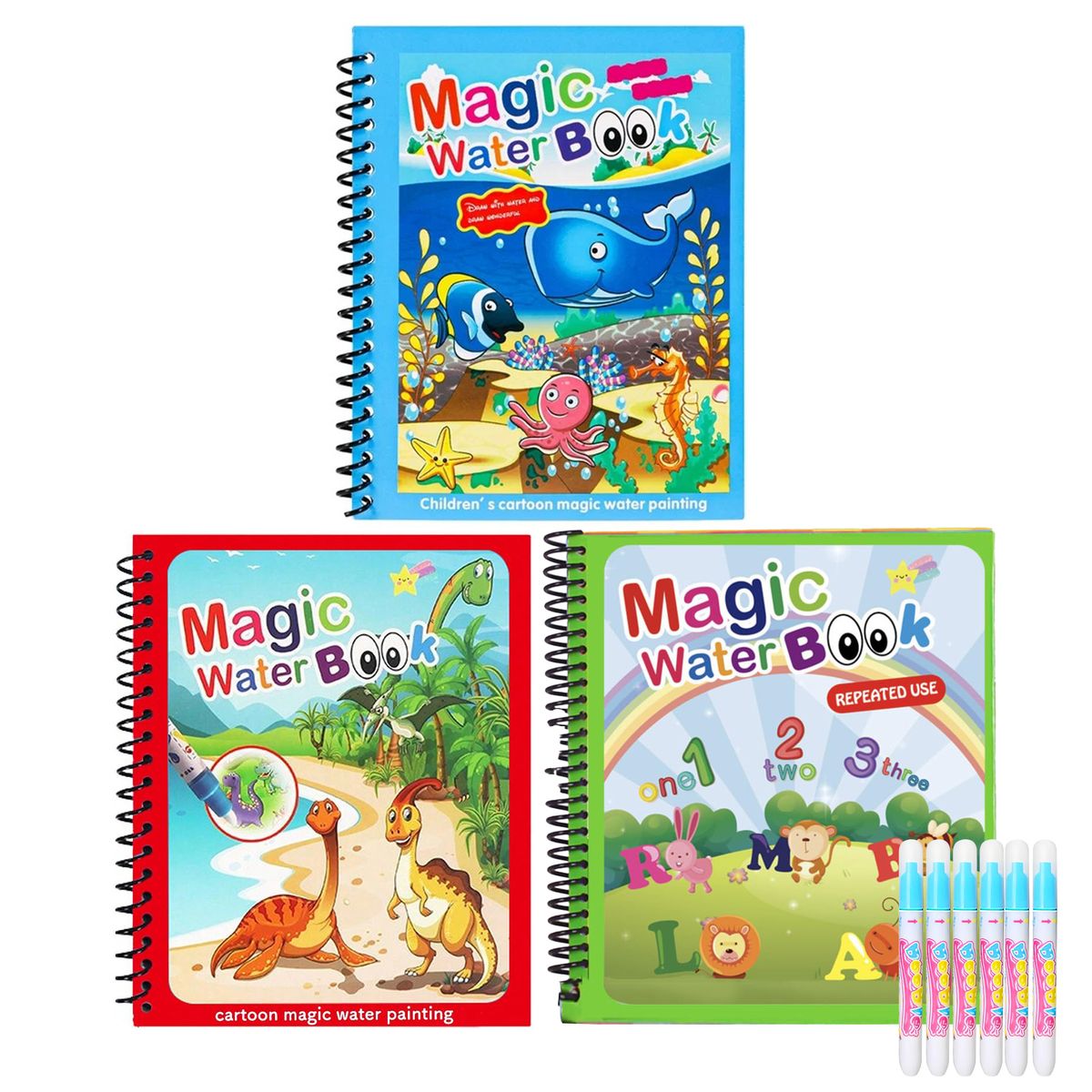 3 PCs Educational Learning Reusable Magic Water Coloring Books With 6 ...