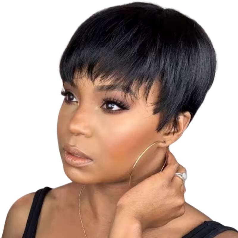 Brazilian Hair Glueless Pixie Cut Straight Wig-Full Machine Made Wig ...