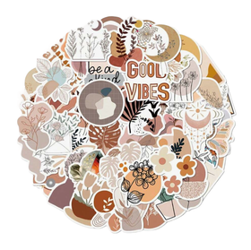 50Pcs Bohemian Boho Style Artistic Brown Pastel Art Stickers Variety ...