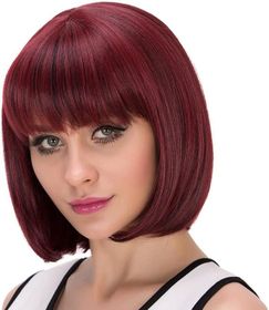 Short Straight Bob Wine Red Synthetic Wig With Bangs 30cm | Shop Today ...