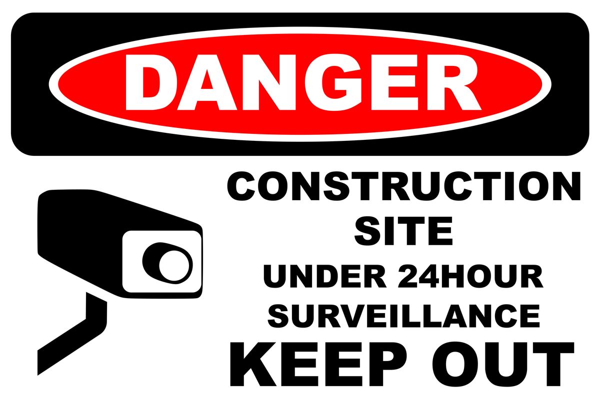 Danger Construction site under 24 hour surveillance keep out 40x60cm ...