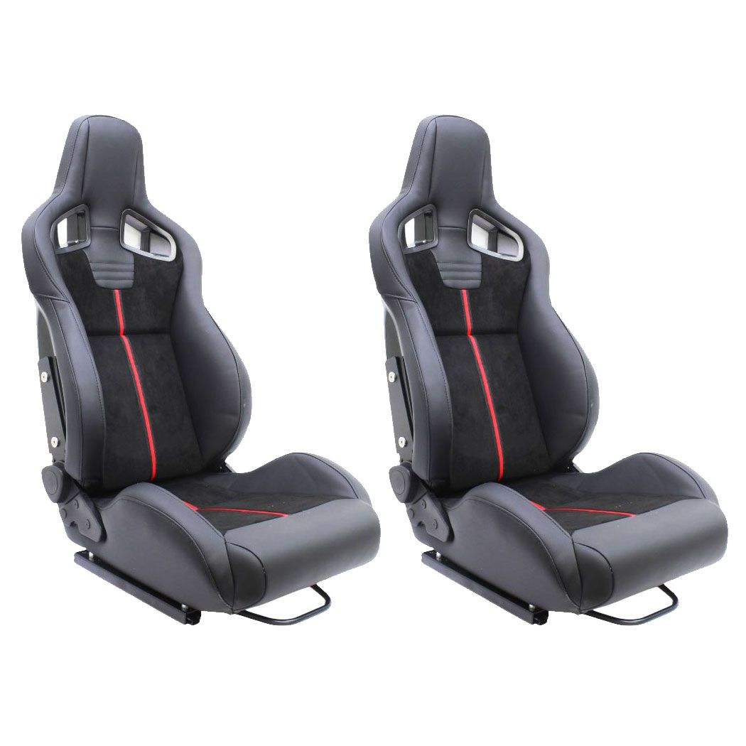 Evo Reclinable Red Stripe Design with PU Leather & Suede Racing Seats ...