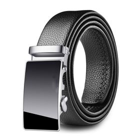 Leather Belt Men's Black Suits Ratchet Belt Metal Buckle Belt with Box ...